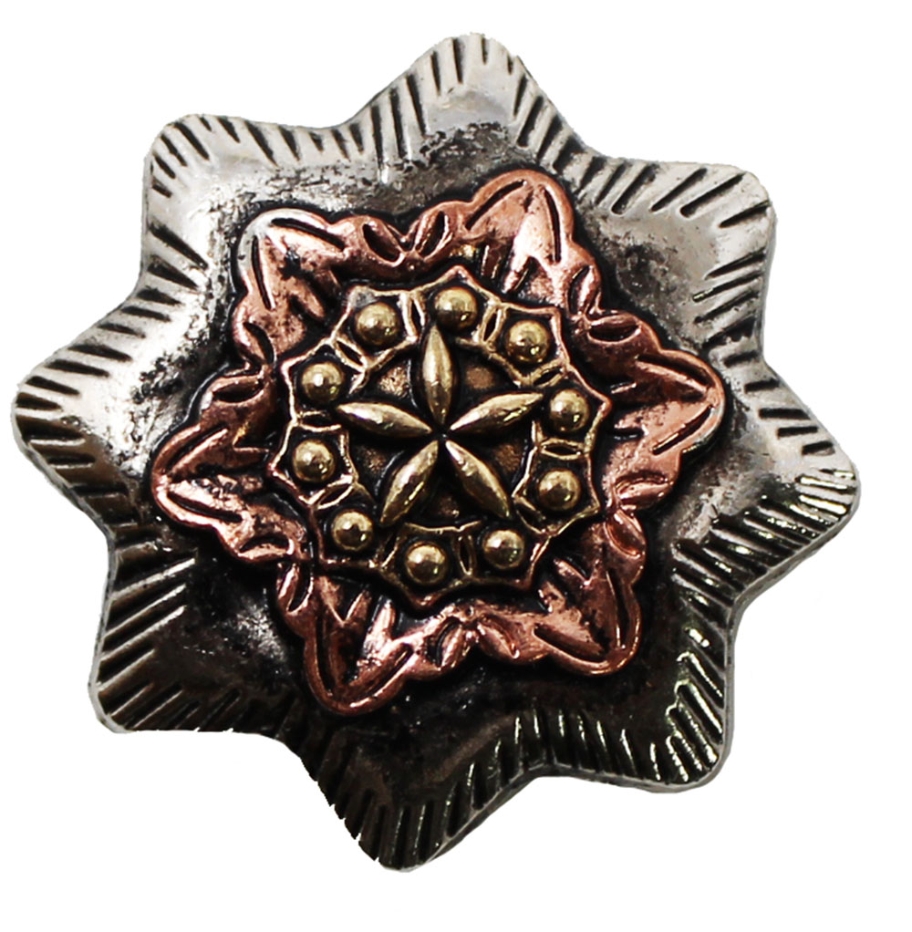 Concho Set of 4 Conchos Western Saddle Tack 1-1/4" 3-Tone Star Engraved ...