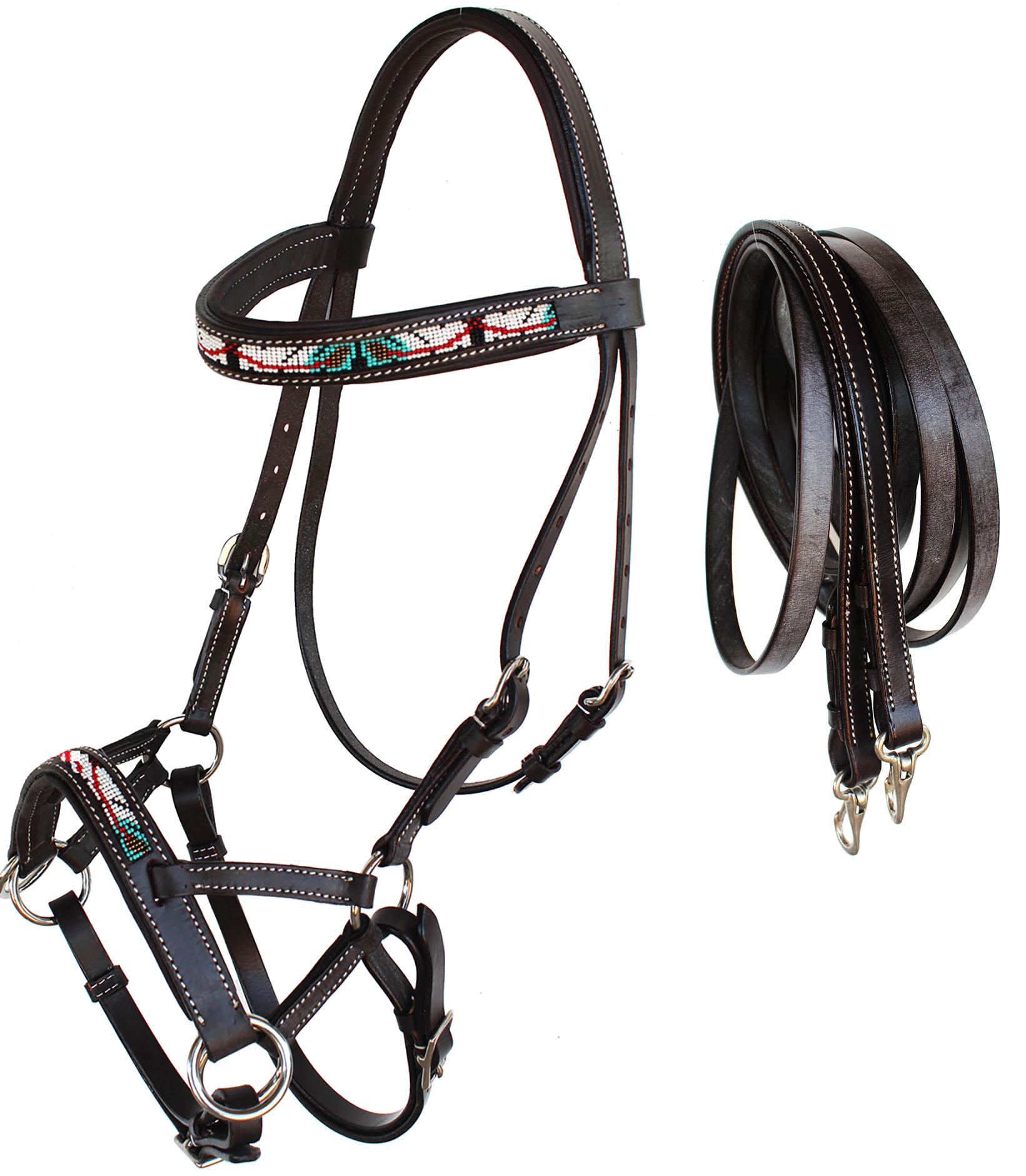 Horse Western Padded Leather Beaded Bitless Sidepull Bridle 77RT18BR-F 7427141375287| eBay